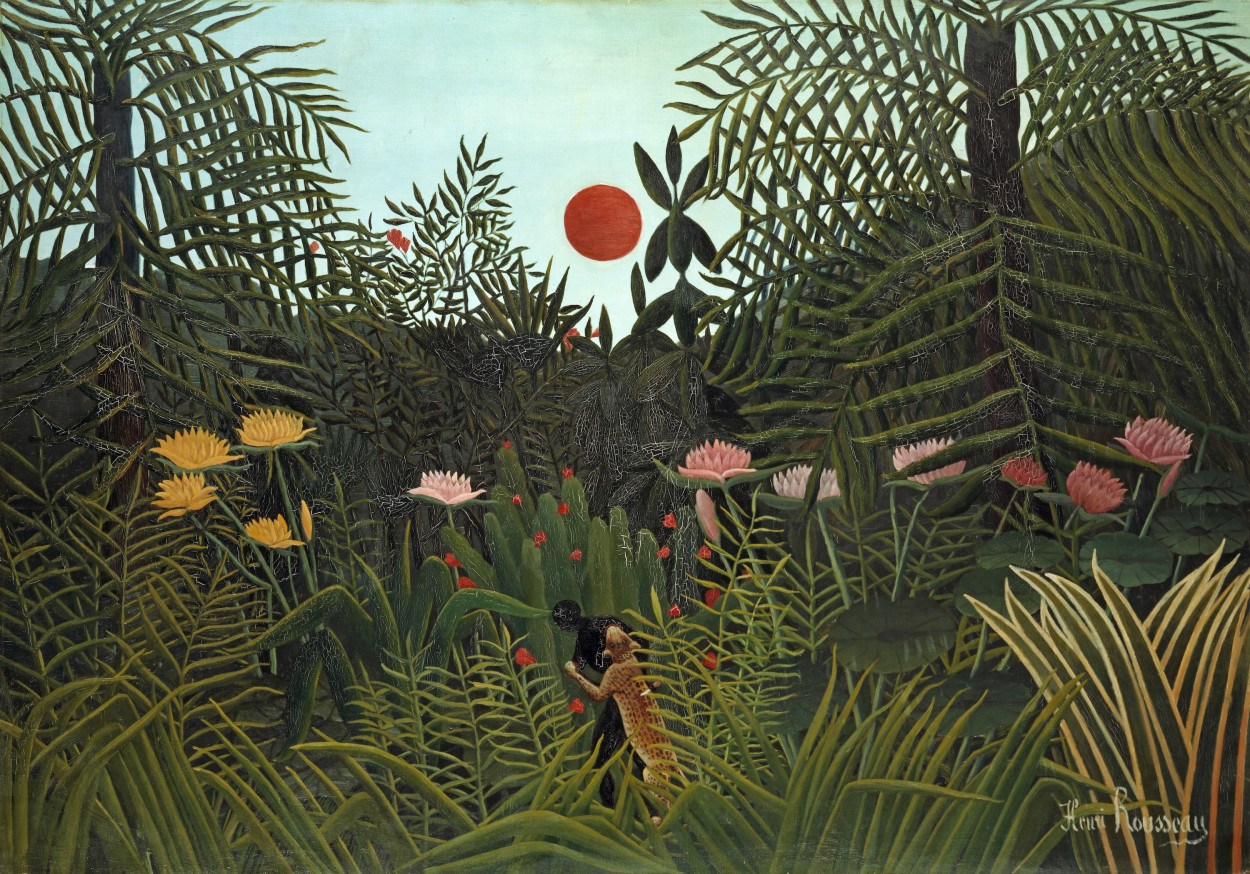Jungle with Setting Sun by Henri Rousseau via DailyArt mobile app